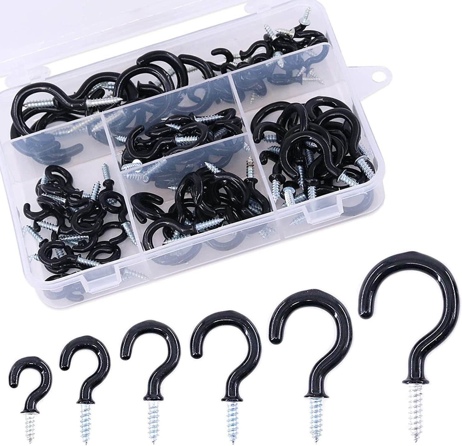 100-Pieces 6 Sizes Black Coffee Cup Hooks Kit, Vinyl Coated Ceiling Cup ...