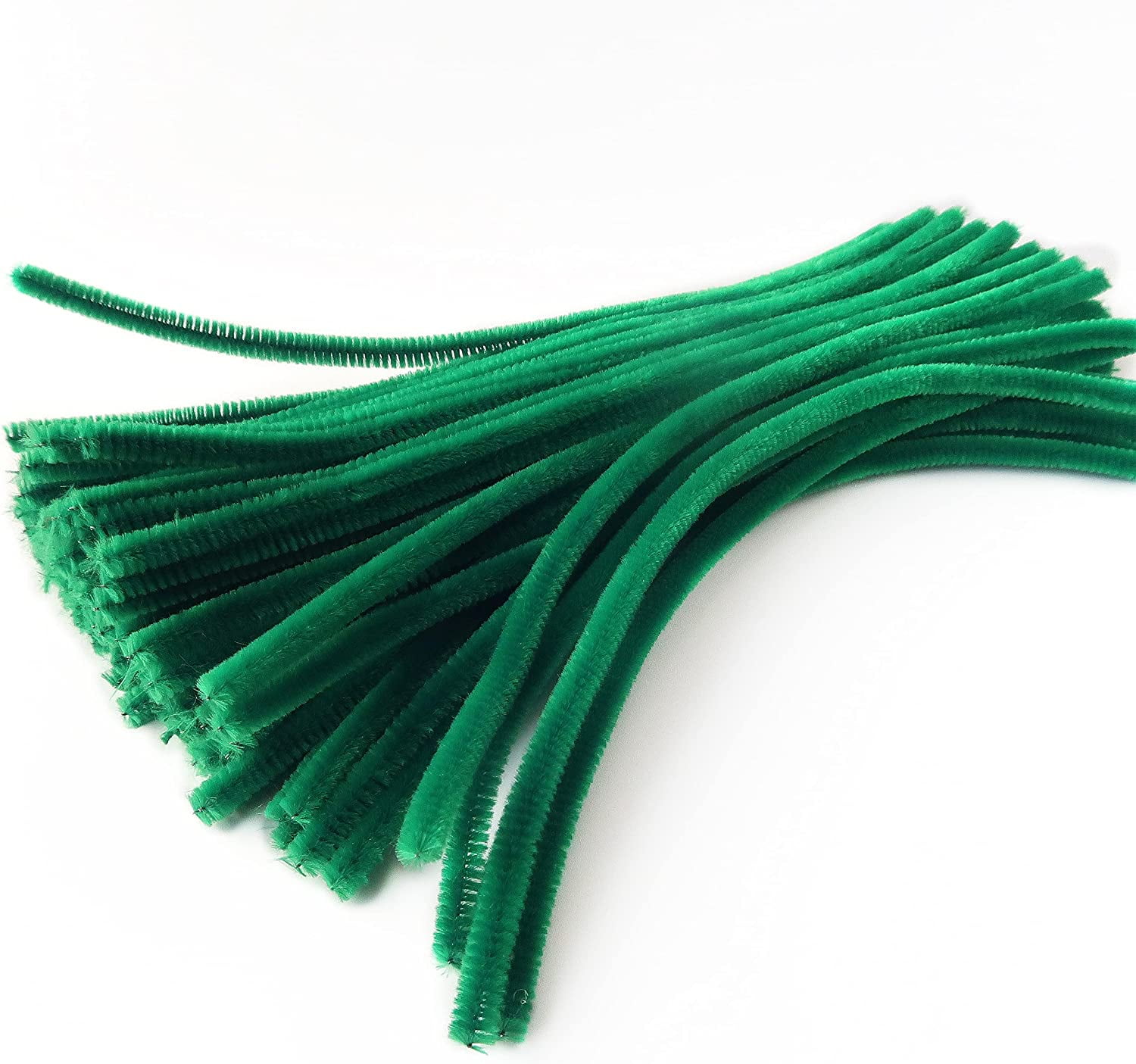100 Pieces 7mm x 12 Inch Pipe Cleaners, Thick Fuzzy Dark Green Chenille ...