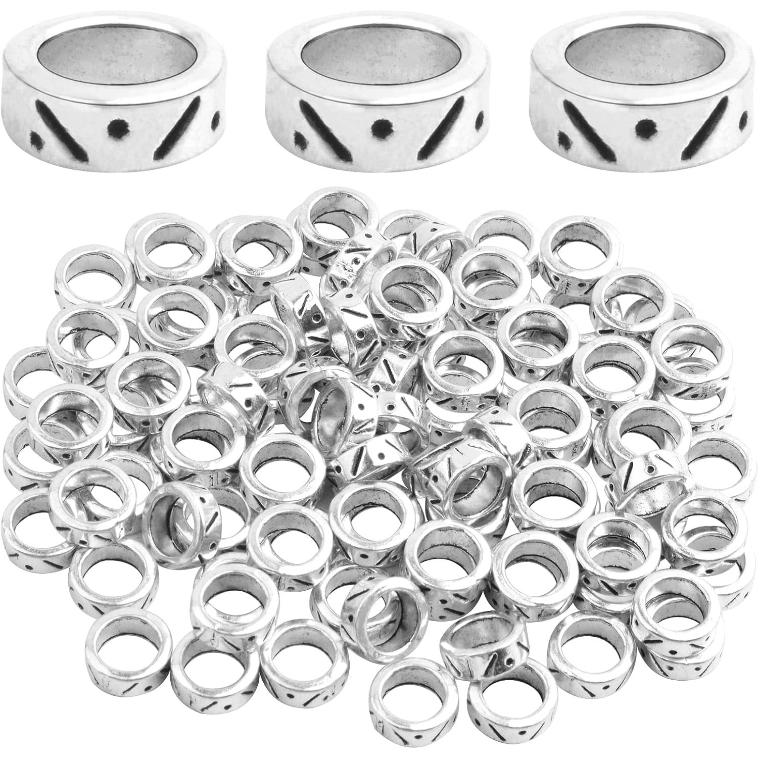 100 Pieces 8 mm Tibetan Antique Silver Spacer Beads European Large Hole ...