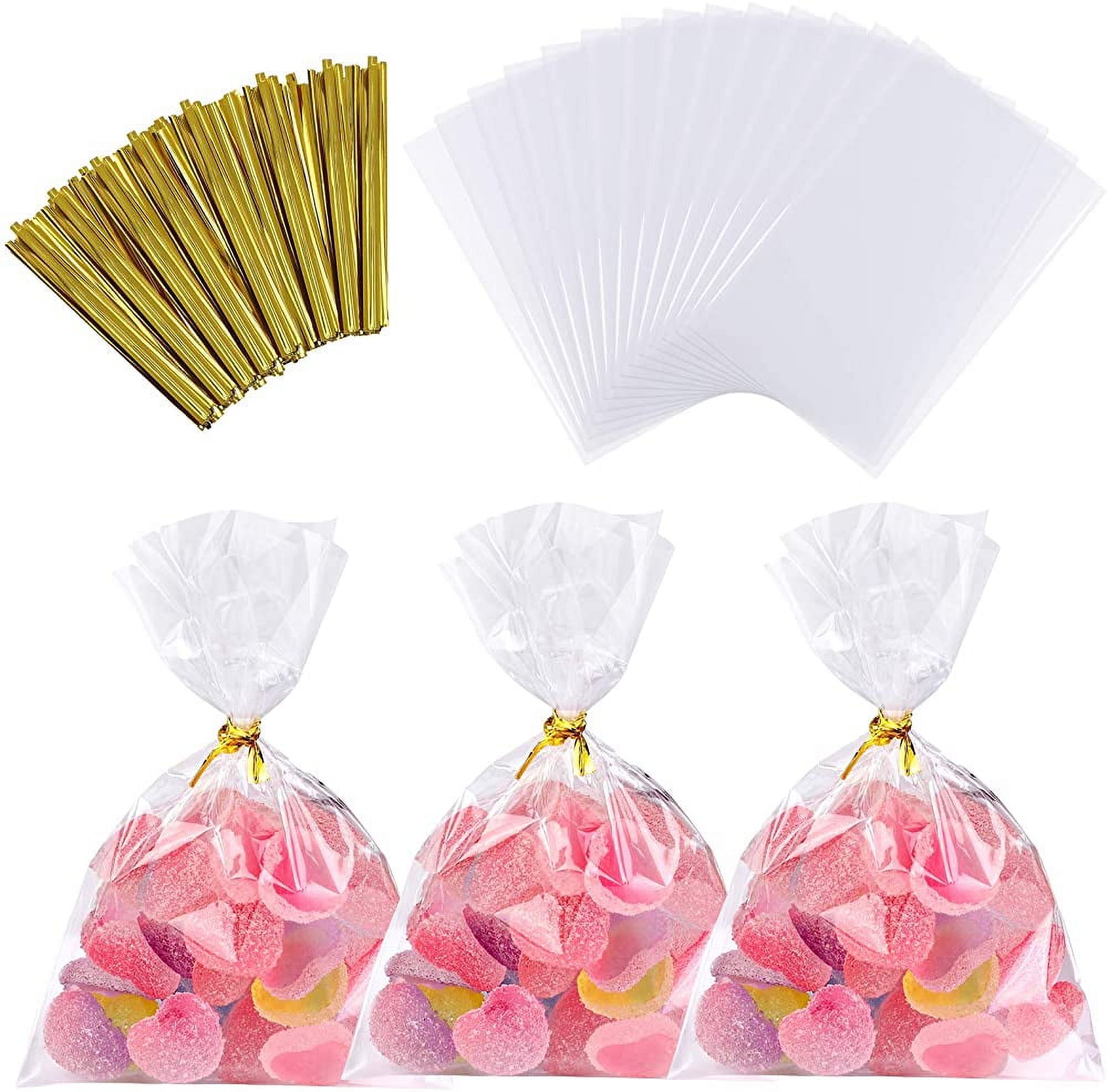 100 Pieces 8 x 12 cm Clear OPP Bags with Twist Ties Treat Bags Clear ...