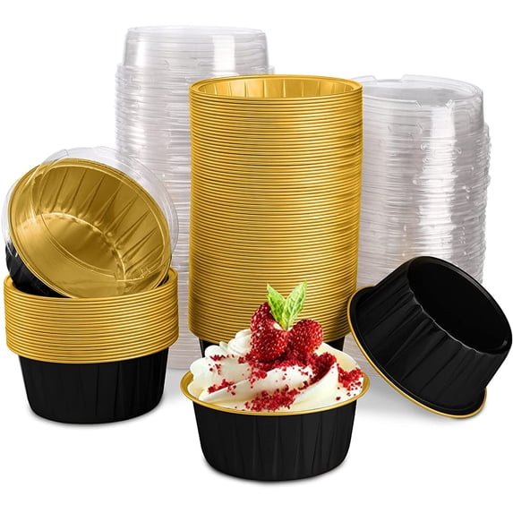 100 Pieces Aluminum Foil Baking Cups with Lids, 5oz Disposable Ramekin ...