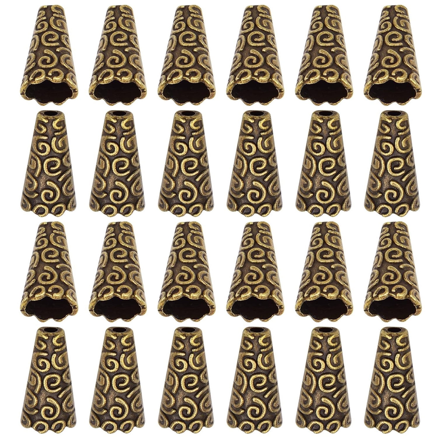 100 Pieces Antique Bronze Bead Caps Tibetan Alloy Cone Bead End Caps ...
