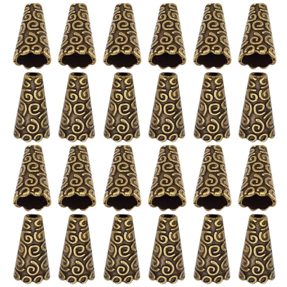100 Pieces Antique Bronze Bead Caps Tibetan Alloy Cone Bead End Caps ...