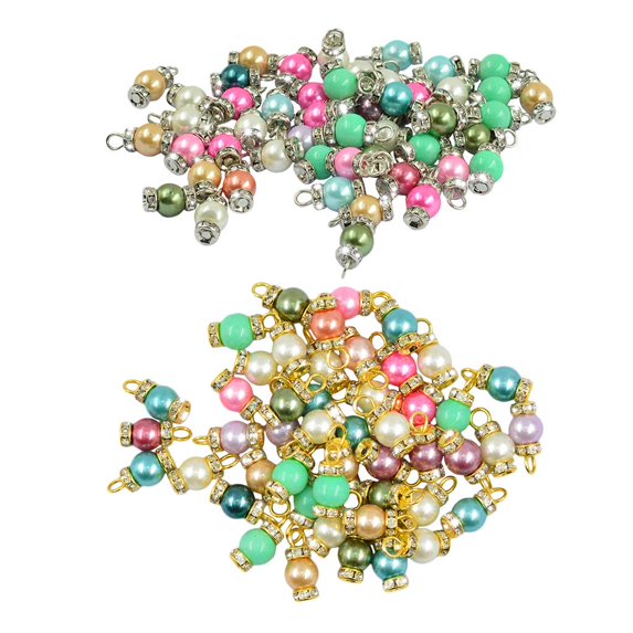 100 Pieces Artificial Pearl Glass Spacer Beads Gold and End Caps for ...
