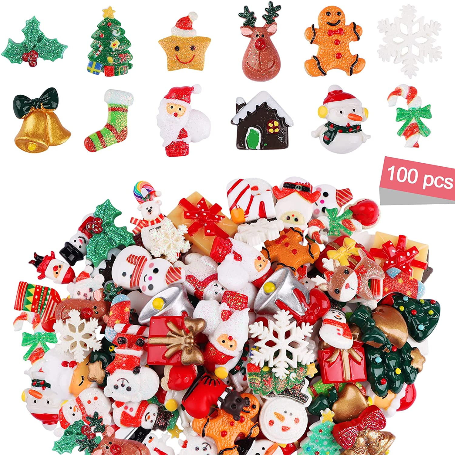 100 Pieces Assorted Christmas Craft Resin Ornaments Resin Flatback ...