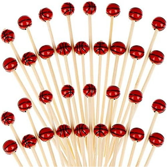 100 Pieces Bamboo Cocktail Picks 4.7 Inch Fruit Toothpicks Basketball ...