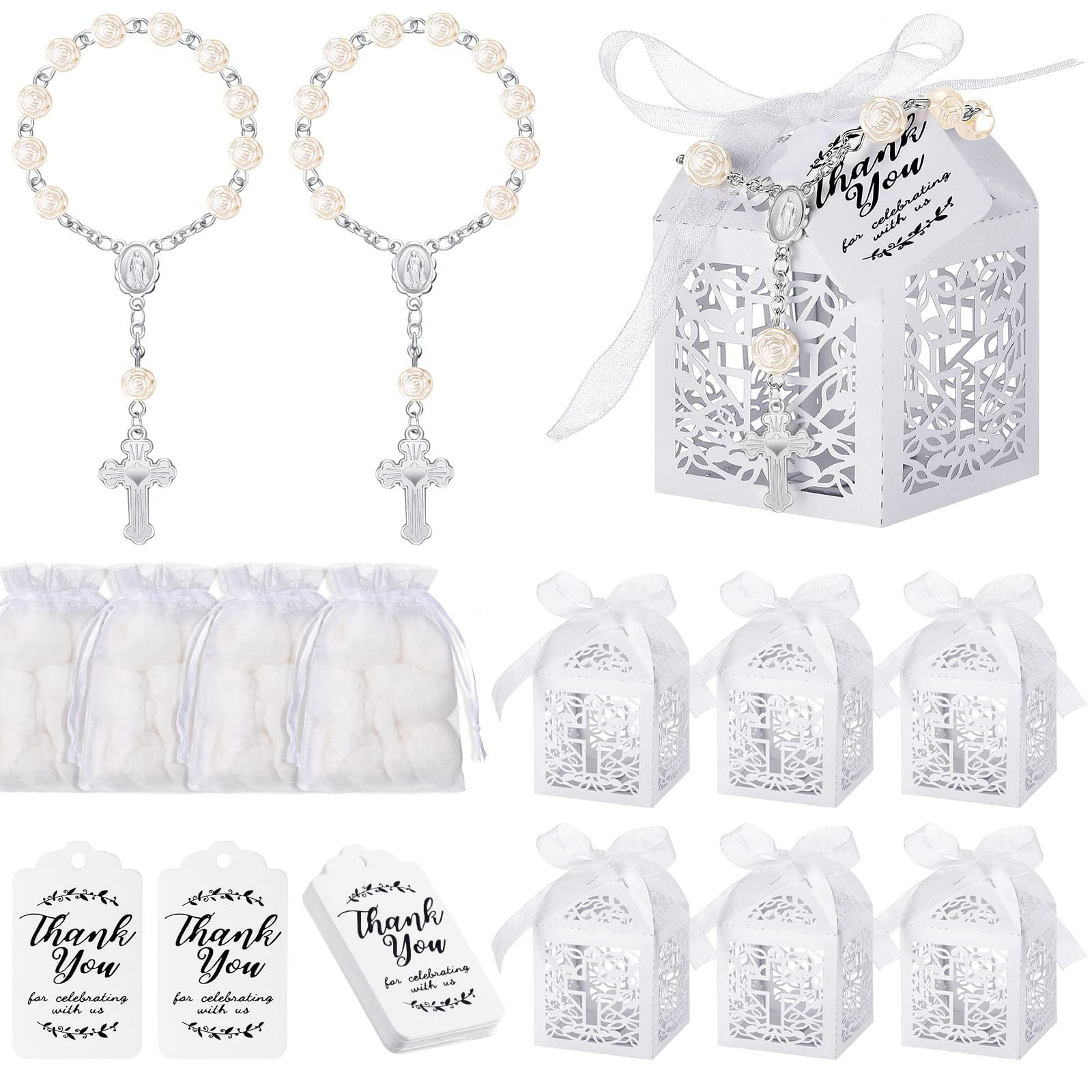 100 Pieces Baptism Favors Set Includes 25 Pieces Mini Rosary, Laser Cut ...