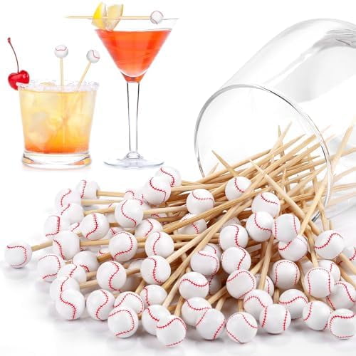 100 Pieces Baseball Bamboo Cocktail Picks 4.7 Inch Decorative Sports ...