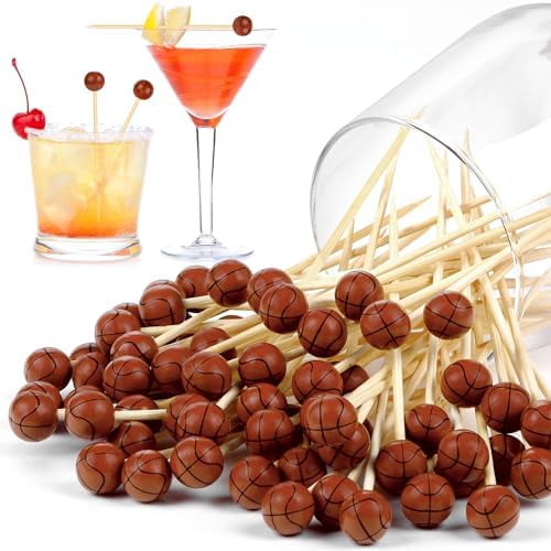100 Pieces Basketball Bamboo Cocktail Picks 4.7 Inch Decorative Sports ...