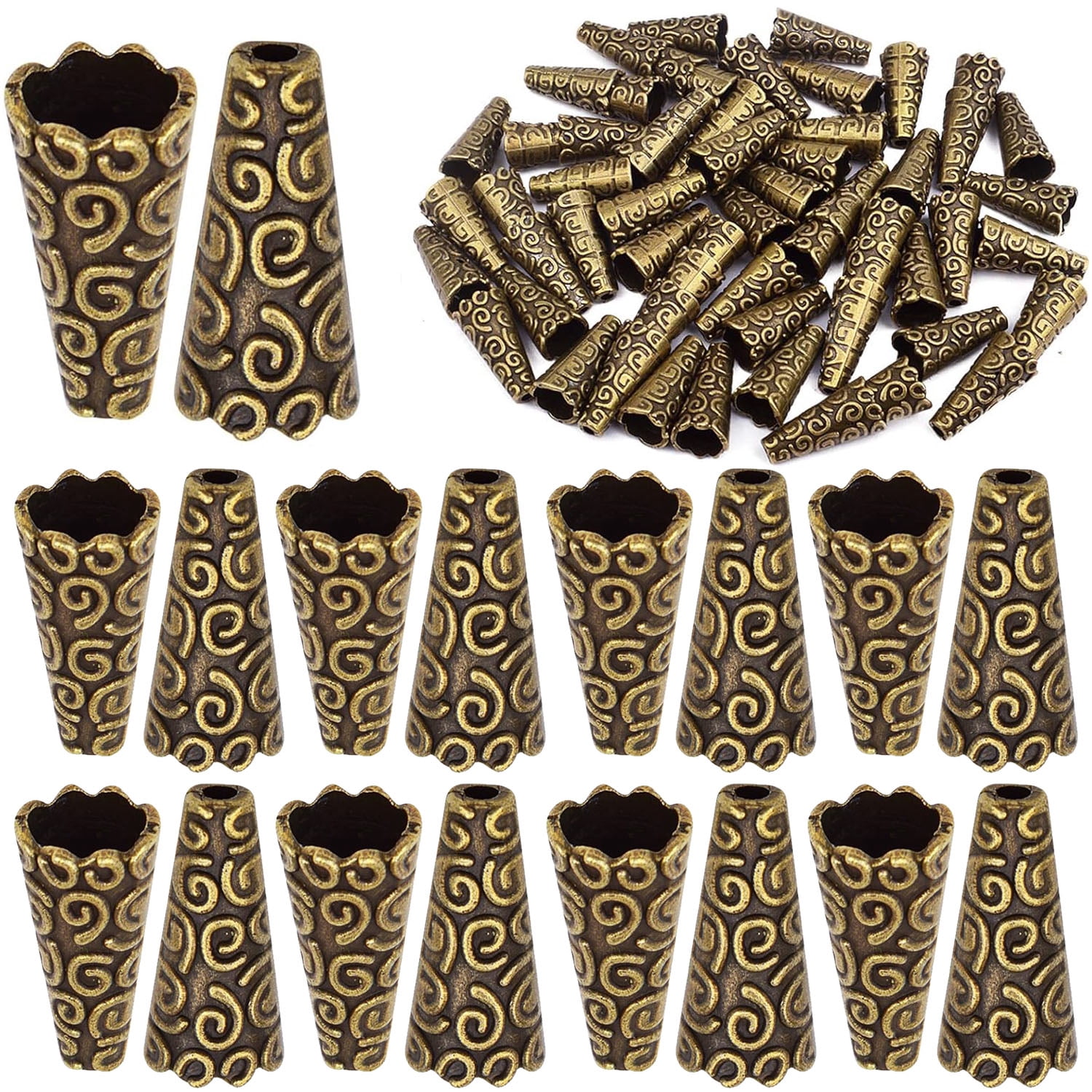100 Pieces Bead Caps Tibetan Alloy Cone Bead End Caps Flower Spacer ...