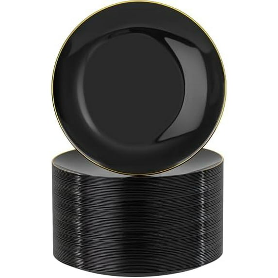 100 Pieces Black Plastic Plates - 7.5inch Black Dessert Plates ...