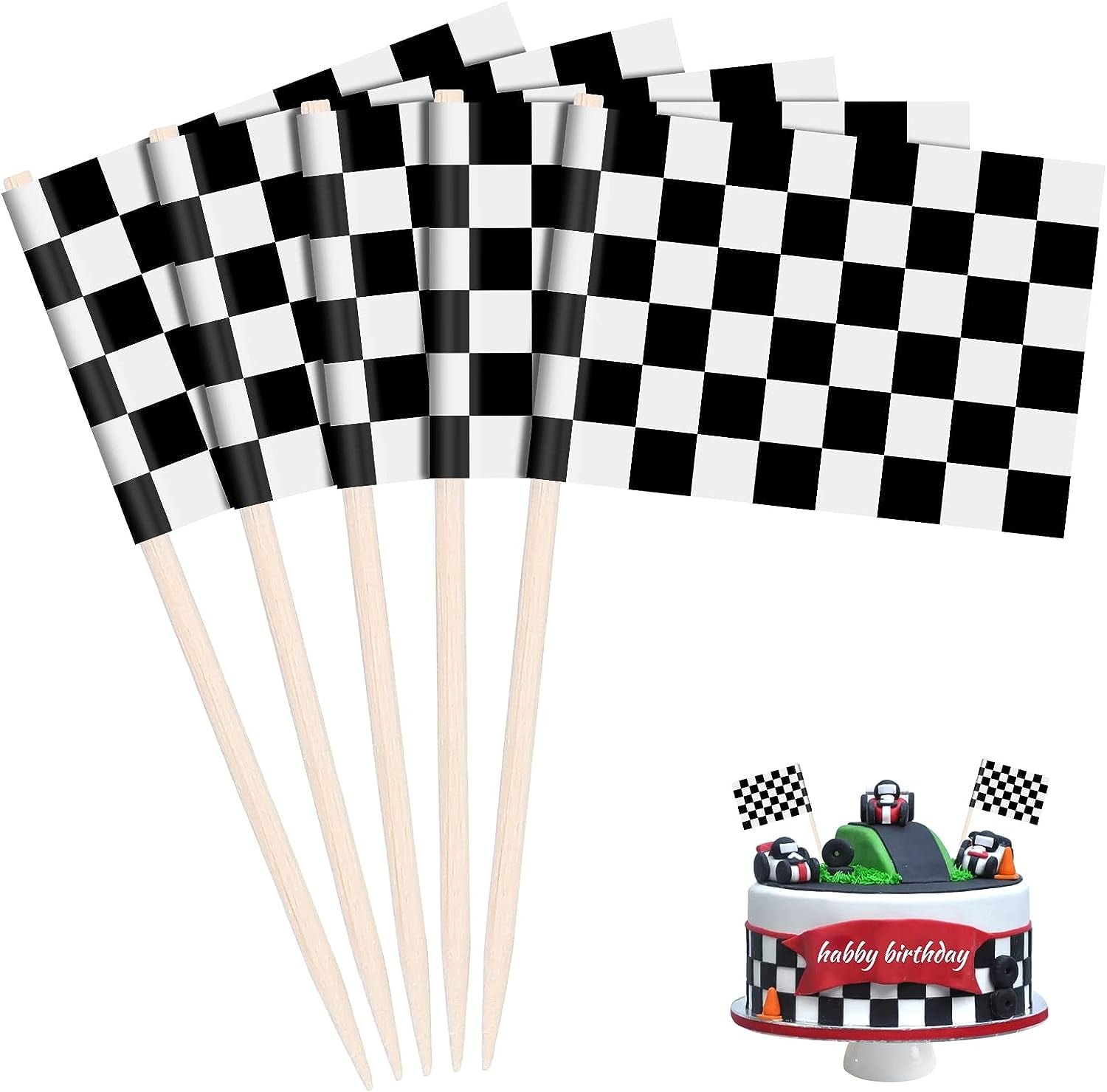 100 Pieces Black White Lattice Food Flag Mini Toothpick Checkered ...