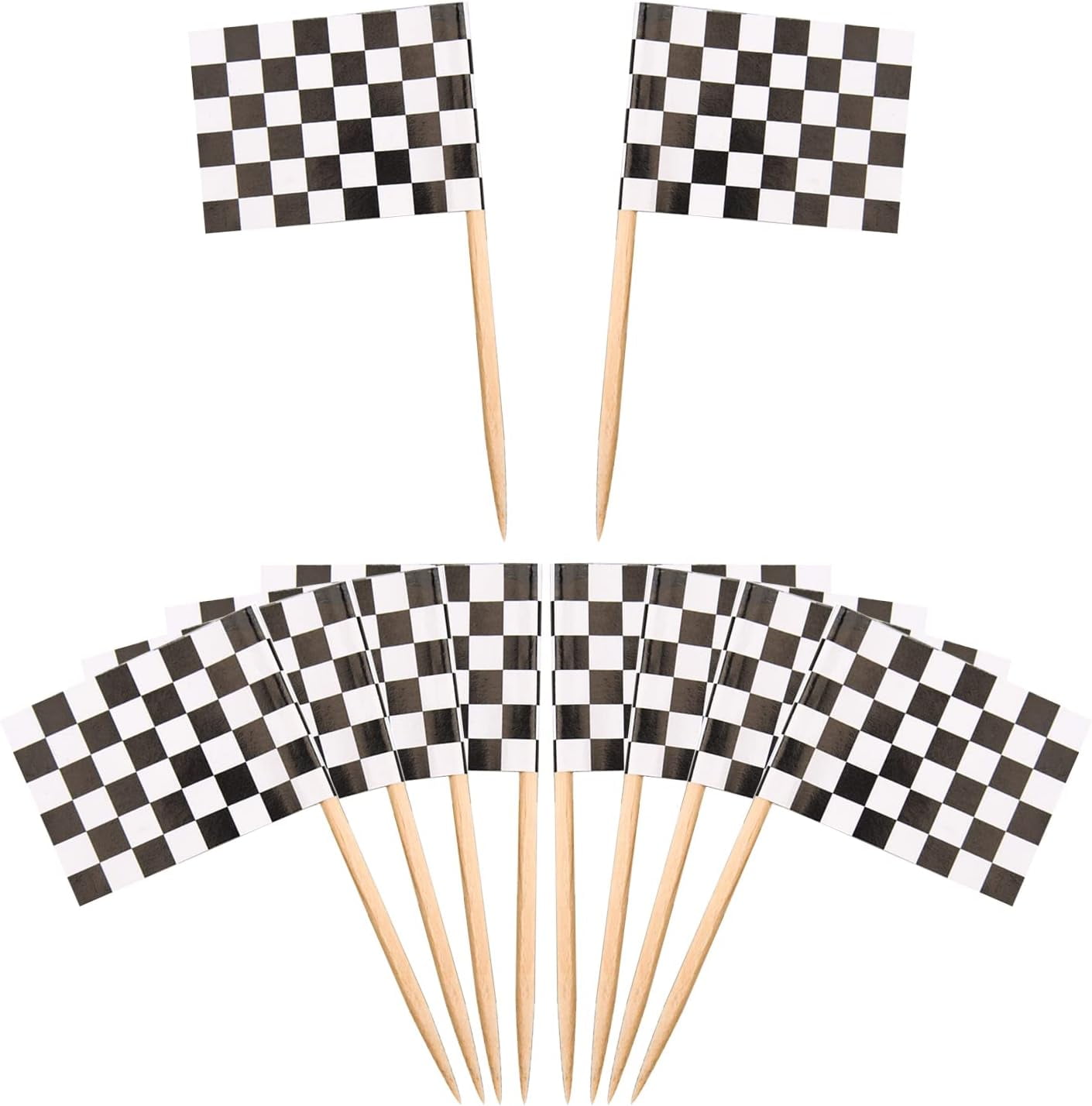 100 Pieces Black and White Chequered Flag Sandwich Flag Picks Checkered ...