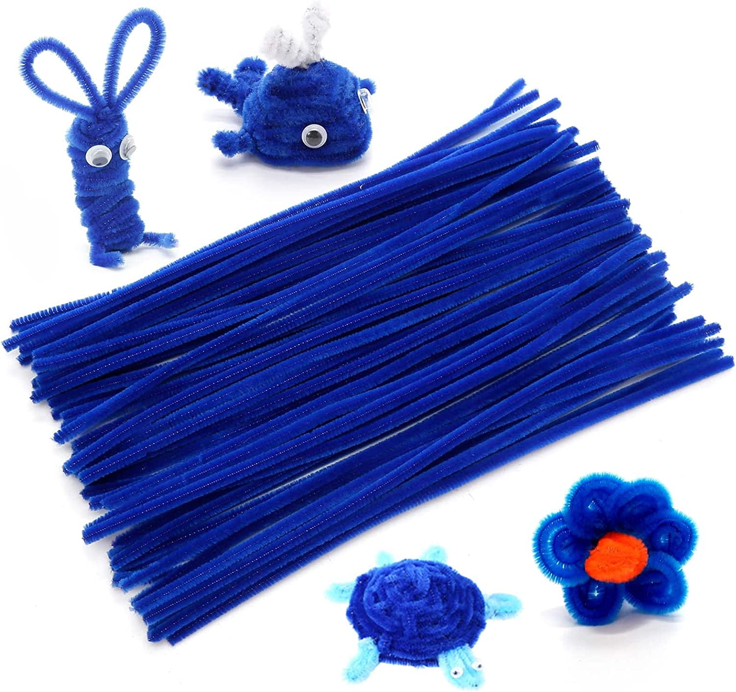 100 Pieces Blue Pipe Cleaners Craft Chenille Stems for Kids Creative ...