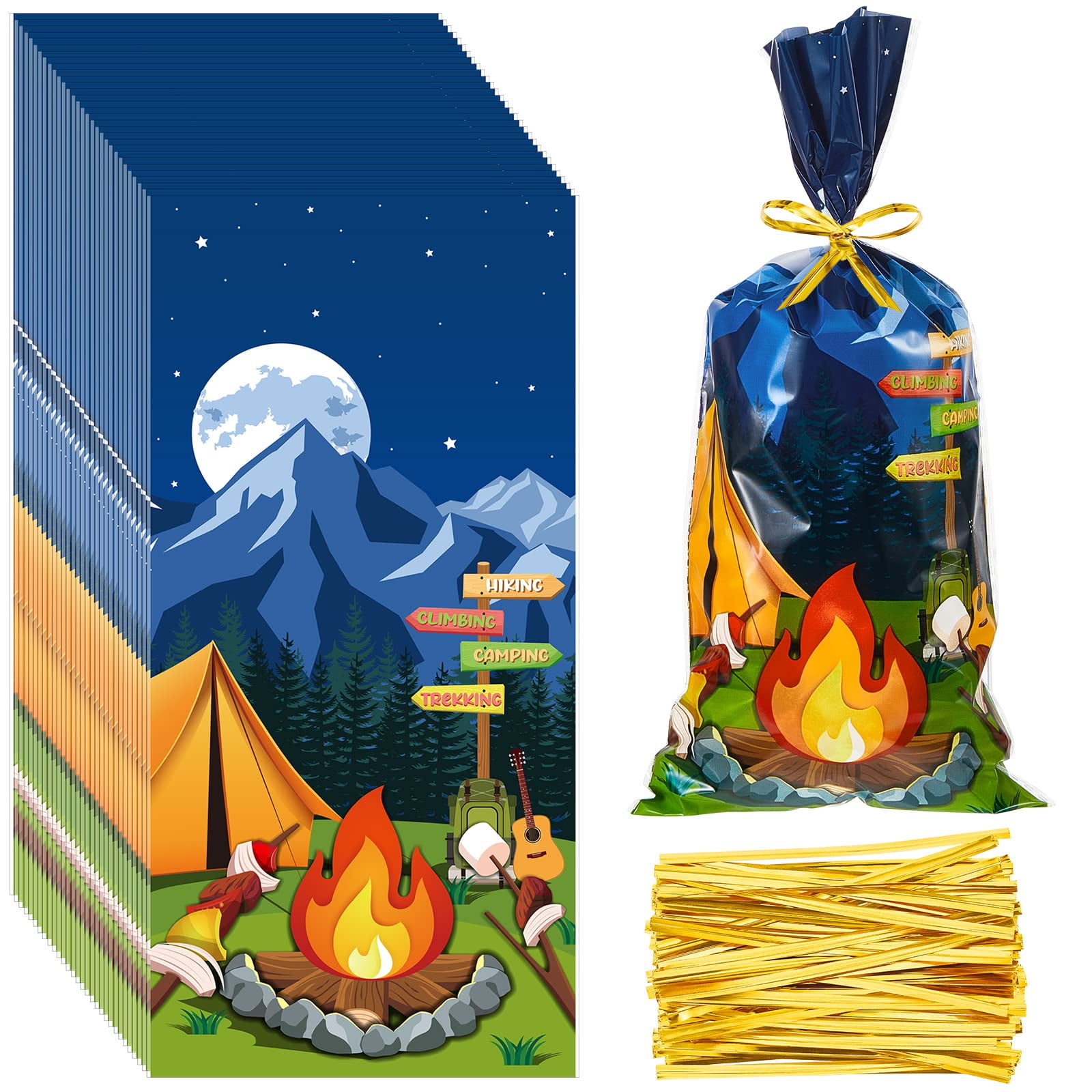 100 Pieces Camping Cellophane AIF9 Treat Bags Camp Candy Favor Bags ...