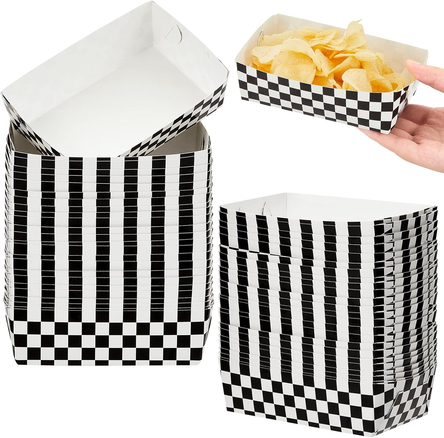 100 Pieces Checkered Paper Food Trays 2 lb Race Car Birthday Party ...