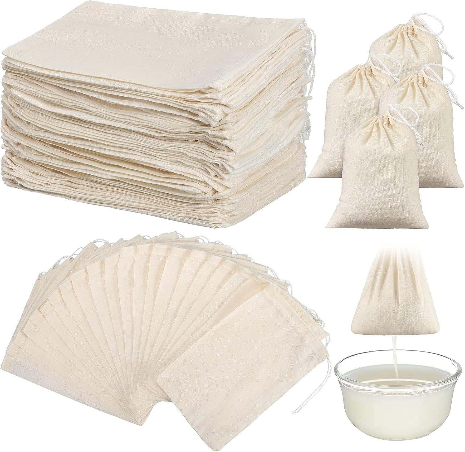 100 Pieces Cheesecloth Bags for Straining Reusable Tea Filter Muslin ...