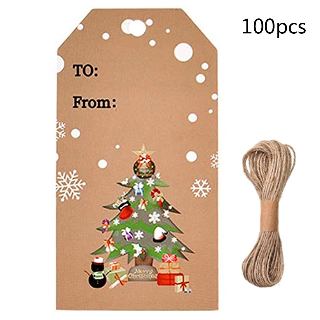 100 Pieces Christmas Kraft Paper Gift Tags Snowman Santa Tree Hanging ...