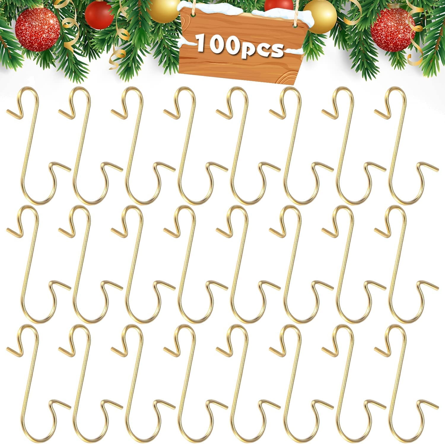 100 Pieces Christmas Ornament Hooks, Christmas S Hooks Metal Wire Hooks ...