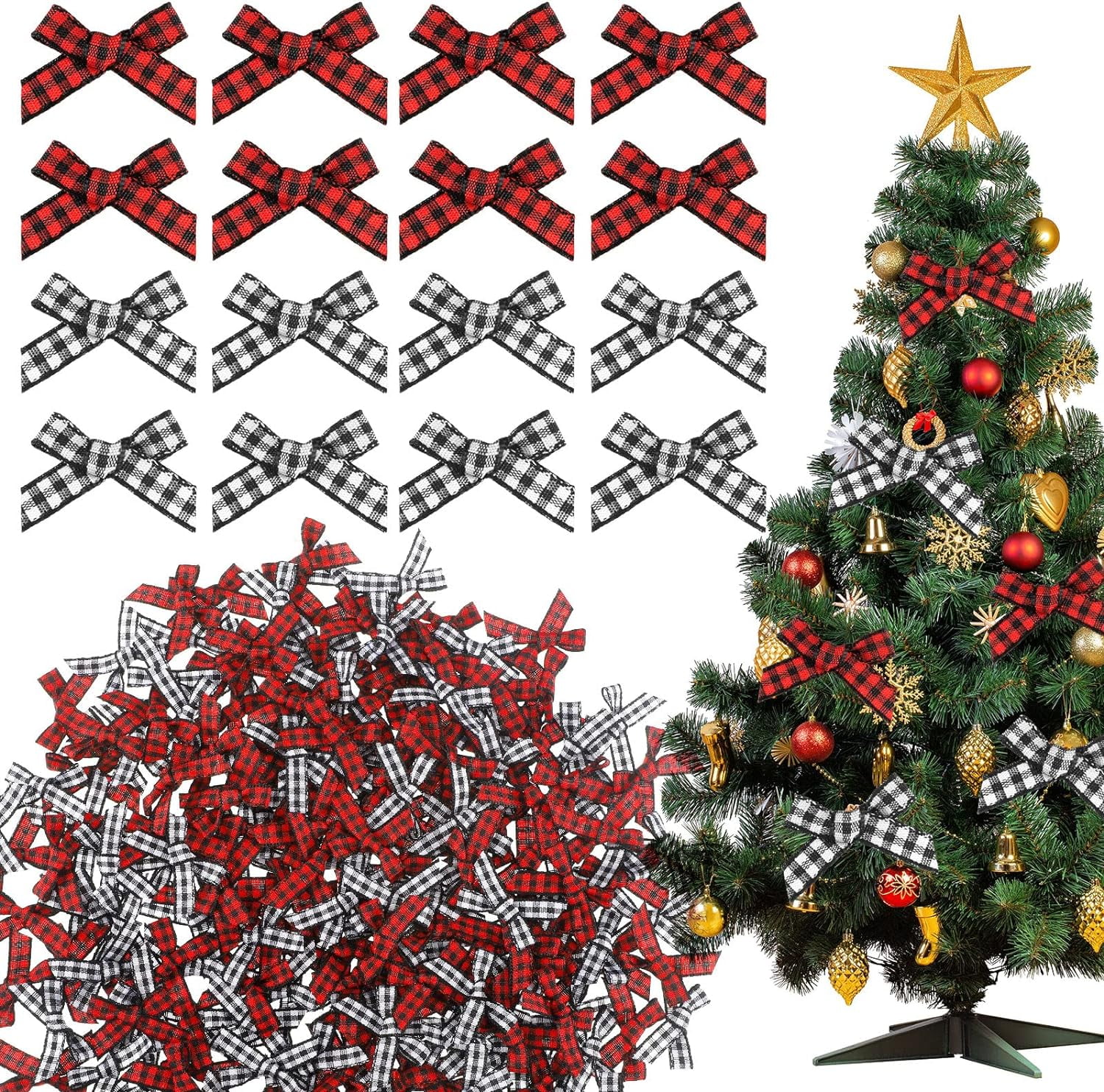 100 Pieces Christmas Tiny Bows Mini Christmas Bows Satin Ribbon Bows ...