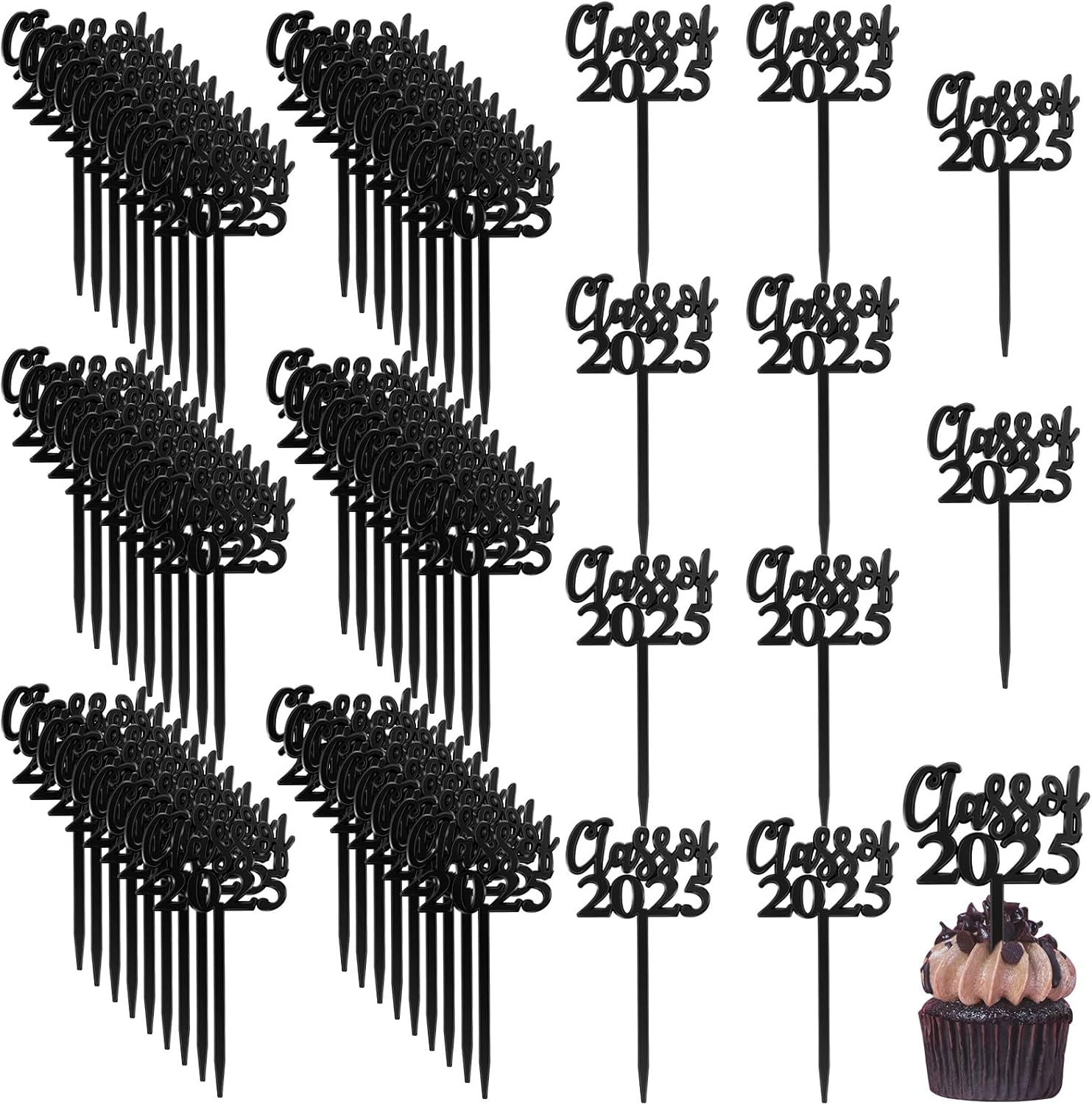 100 Pieces Class of 2025 Cupcake Toppers Plastic Graduation Cake Picks ...
