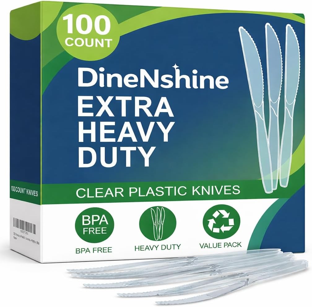 100 Pieces Clear Plastic Knives Heavy Duty Disposable -, BPA-Free, Heat ...