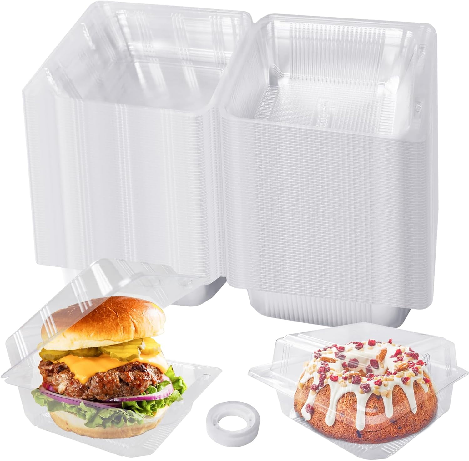100 Pieces Clear Plastic Square Hinged Food Containers, Disposable Cake ...