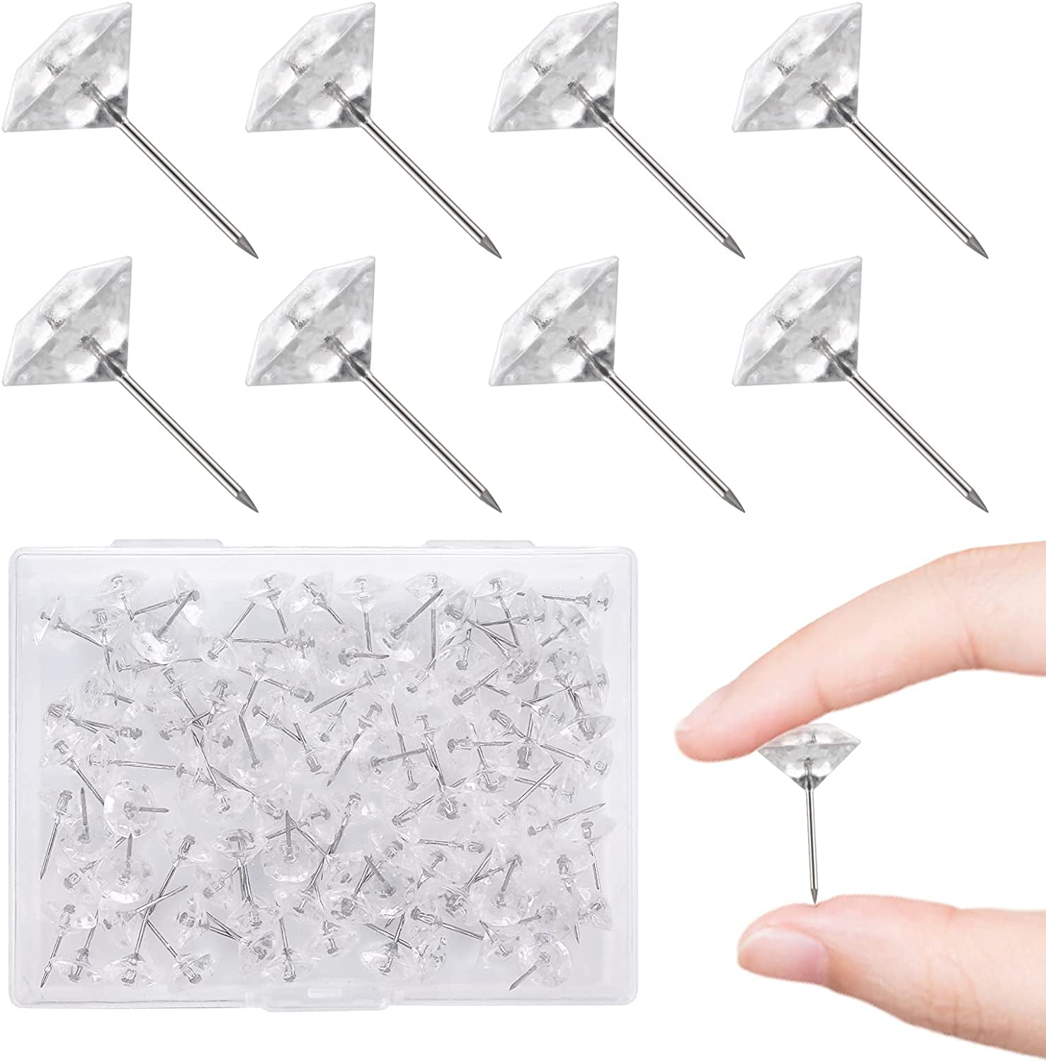 100 Pieces Clear Push pins,Thumb Tacks for Wall Hangings Transparent ...