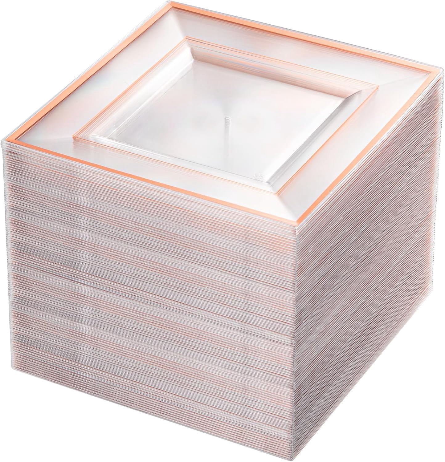 100 Pieces Clear Rose Gold Square Plastic Plates - 6 Inch Disposable ...
