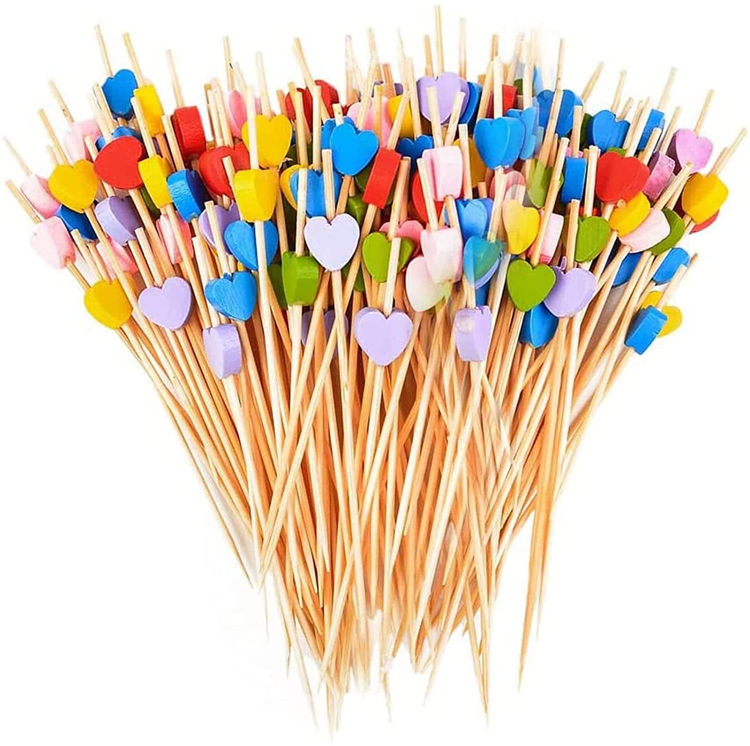 100 Pieces Cocktail Sticks,12cm Disposable Bamboo Heart, Wooden ...