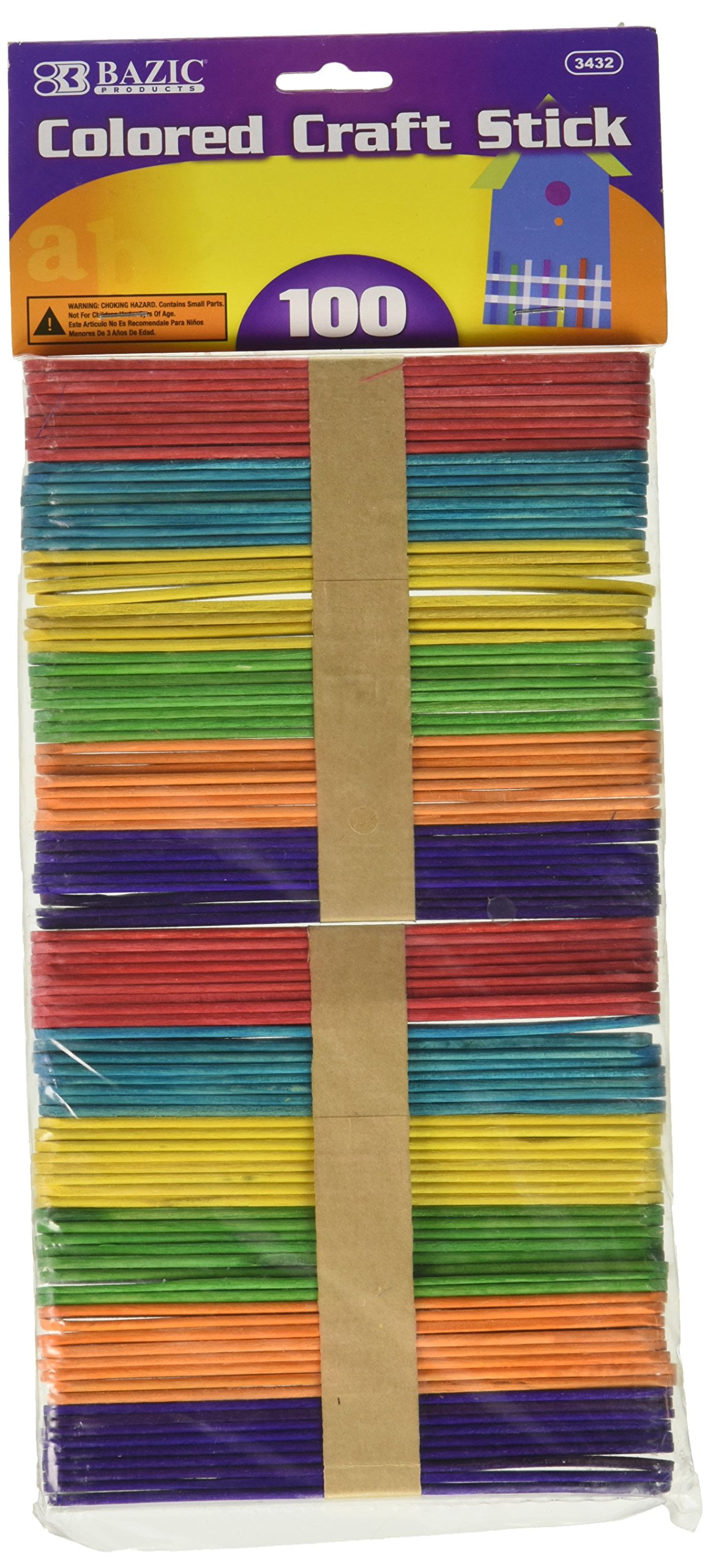 100 Pieces Colored Craft Stick Assorted Colored Craft, School, Home ...