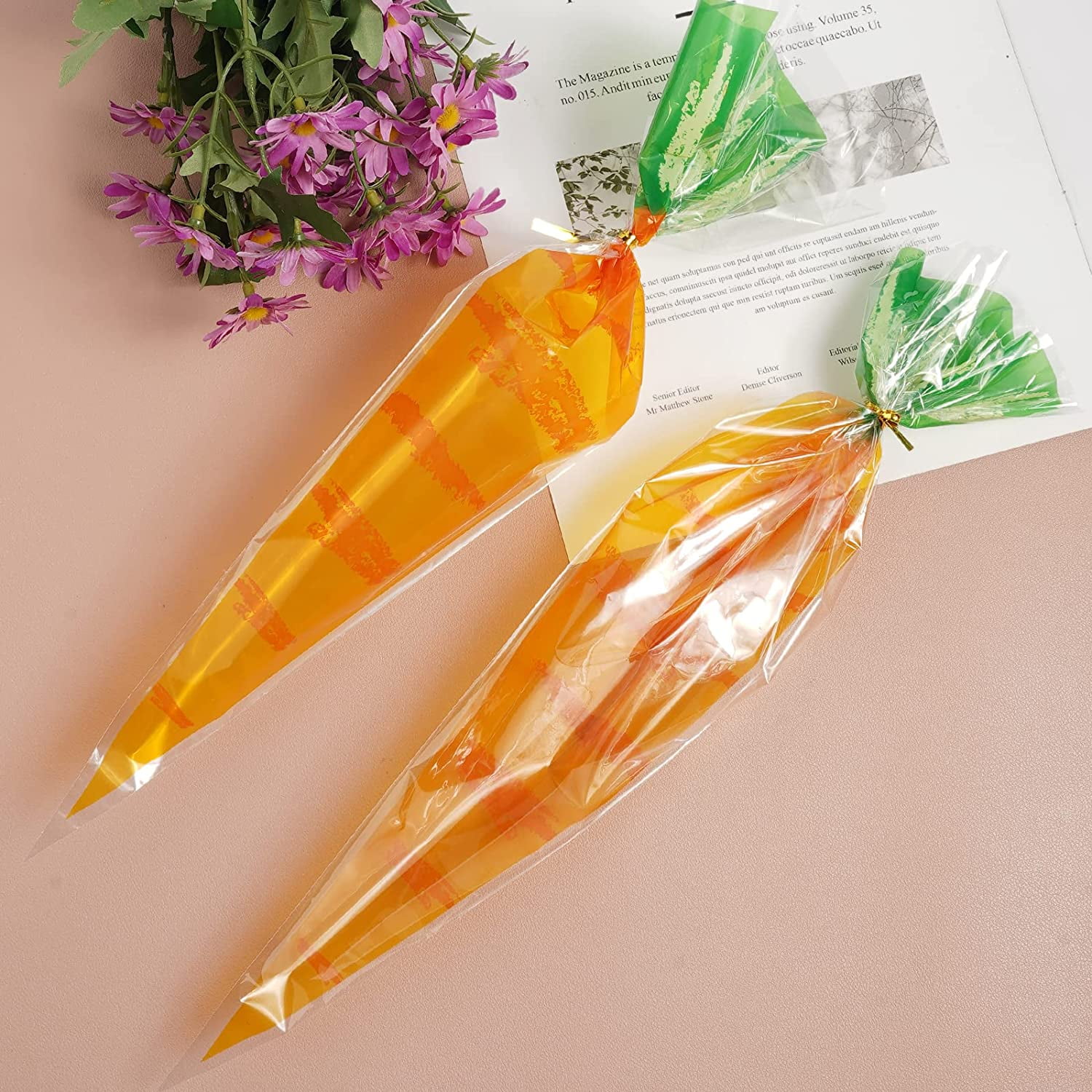 100 Pieces Cone Candy Bags Creative Carrot Shape Treat Bag With Twist ...