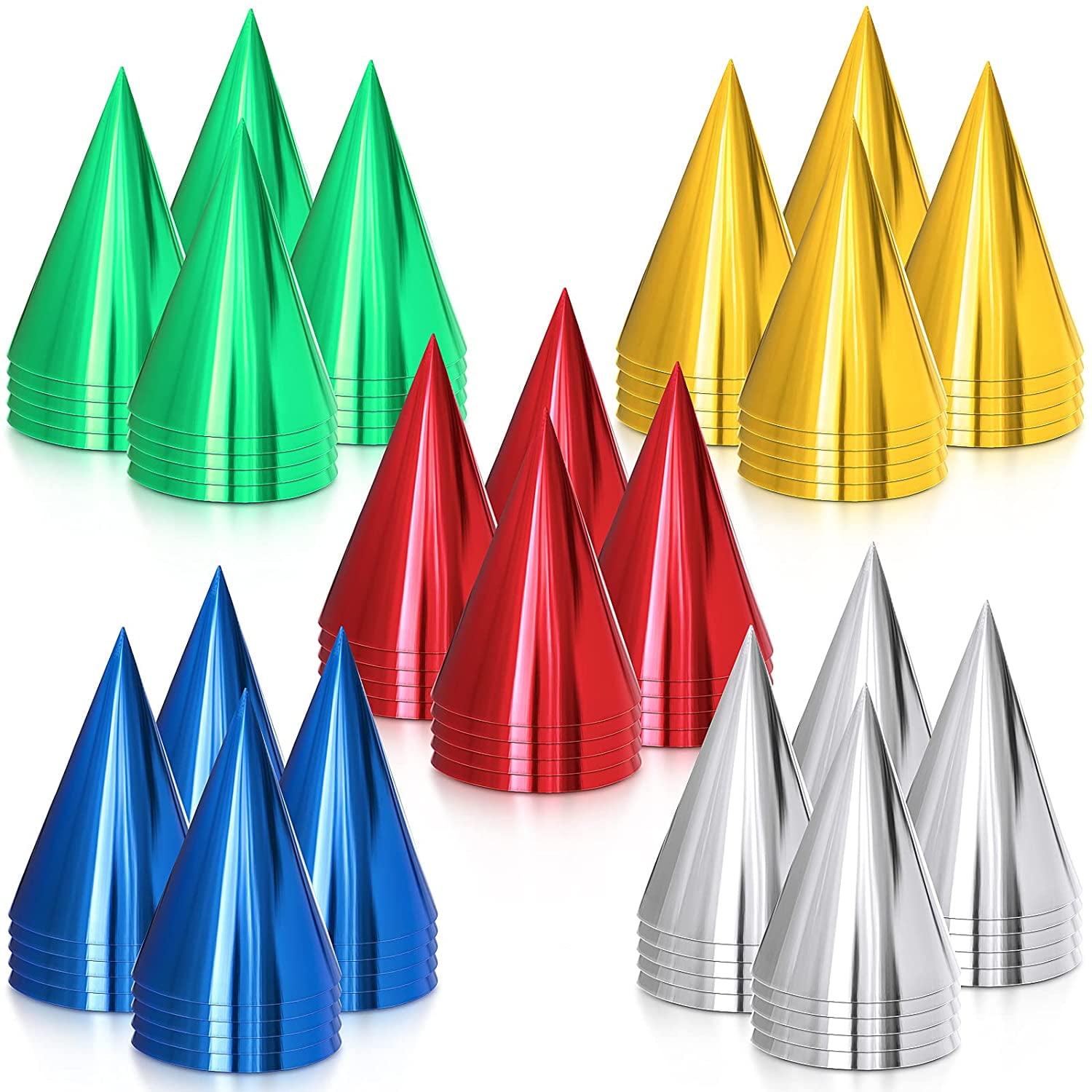 100 Pieces Cone Party Hats Multicolor Birthday Party Hat Metallic Foil ...