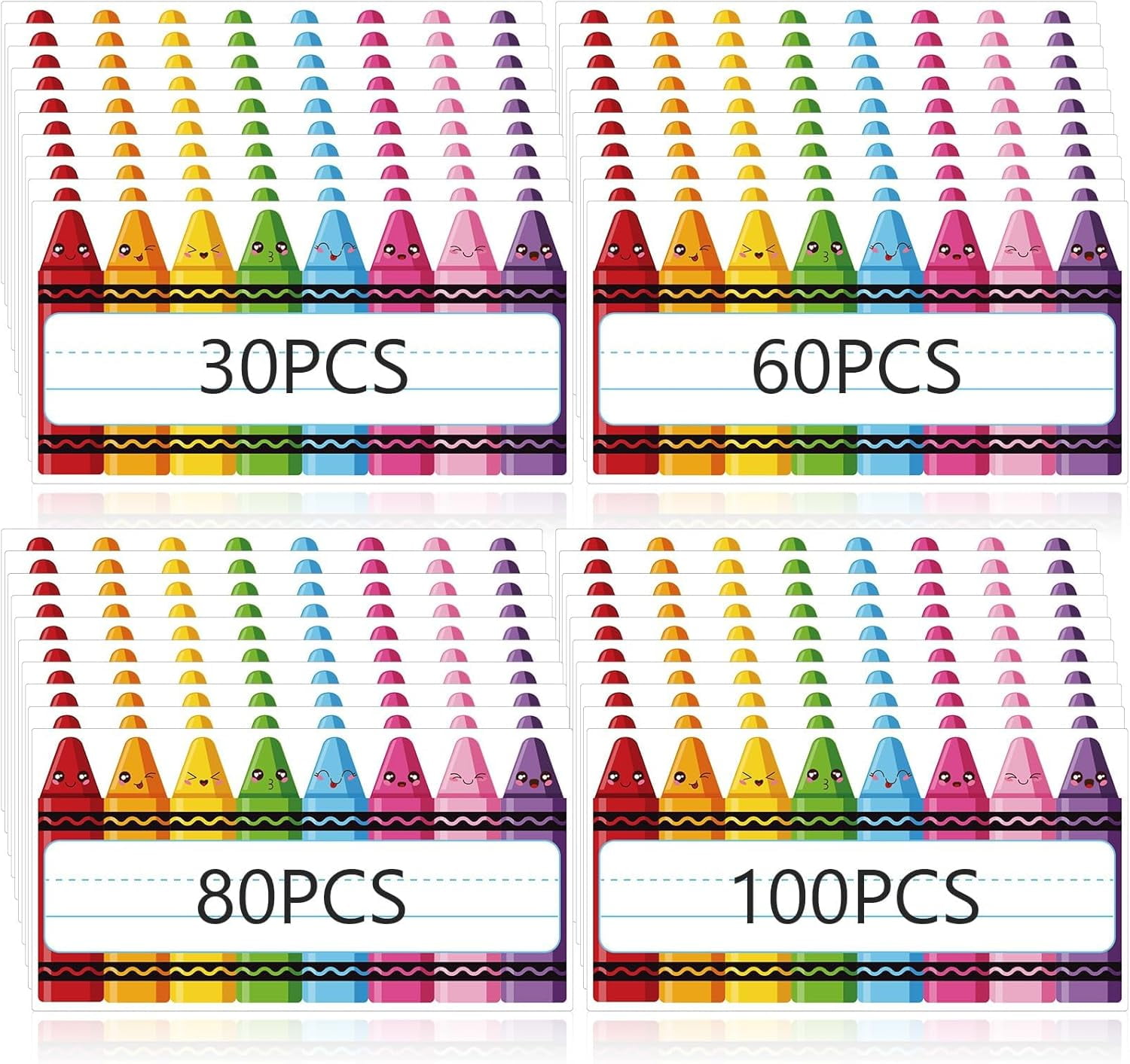 100 Pieces Crayons Name Tags Colorful Cartoon Crayon Expression ...