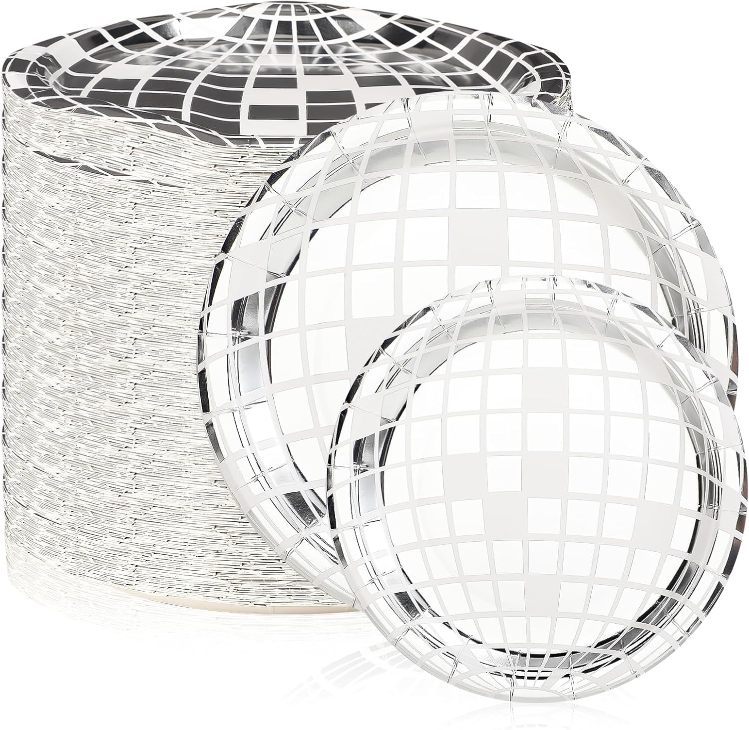 100 Pieces Disco Paper Plates Silver Foil Disposable Plates 70s Disco ...