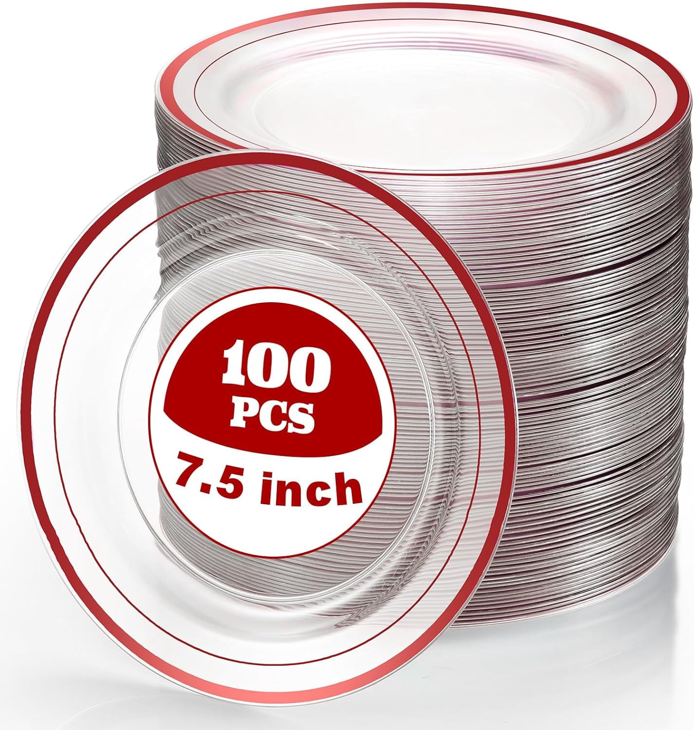 100 Pieces Disposable Plates Clear Plastic Round Plates with Rim Hard ...