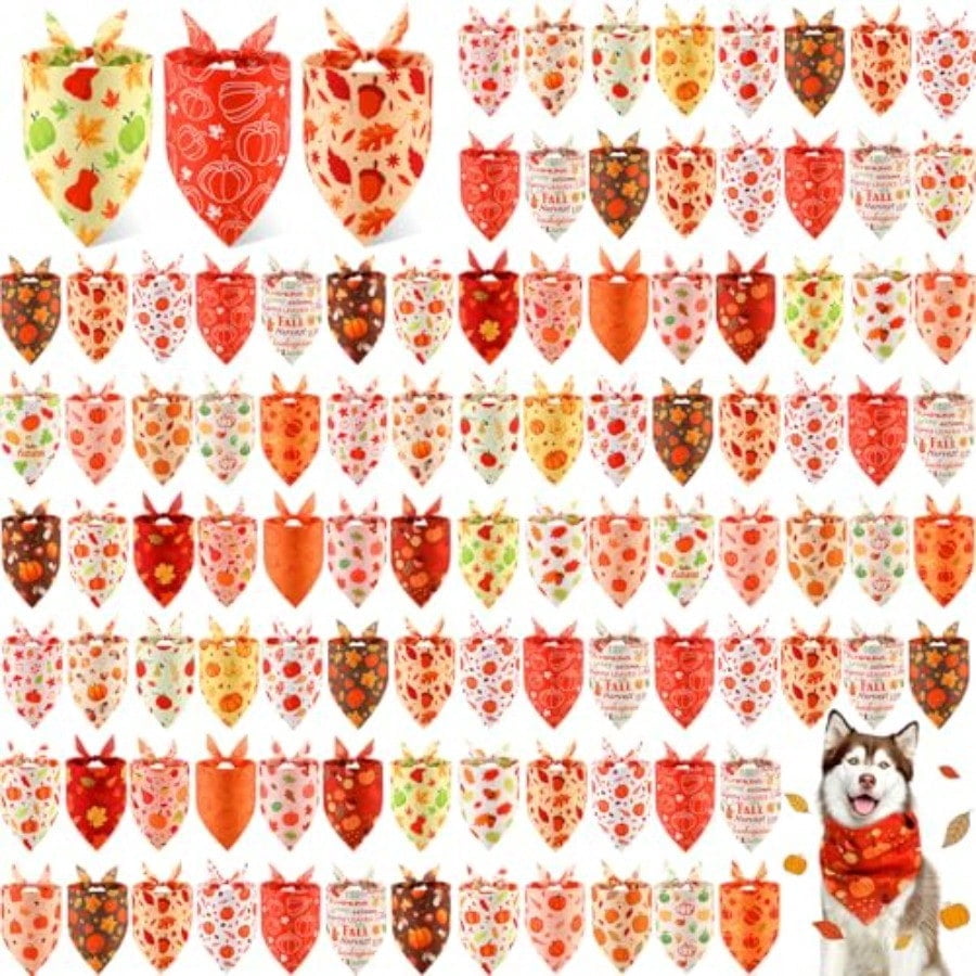 100 Pieces Fall Dog Bandanas Bulk Autumn Pet Bandanas With Pumpkin ...