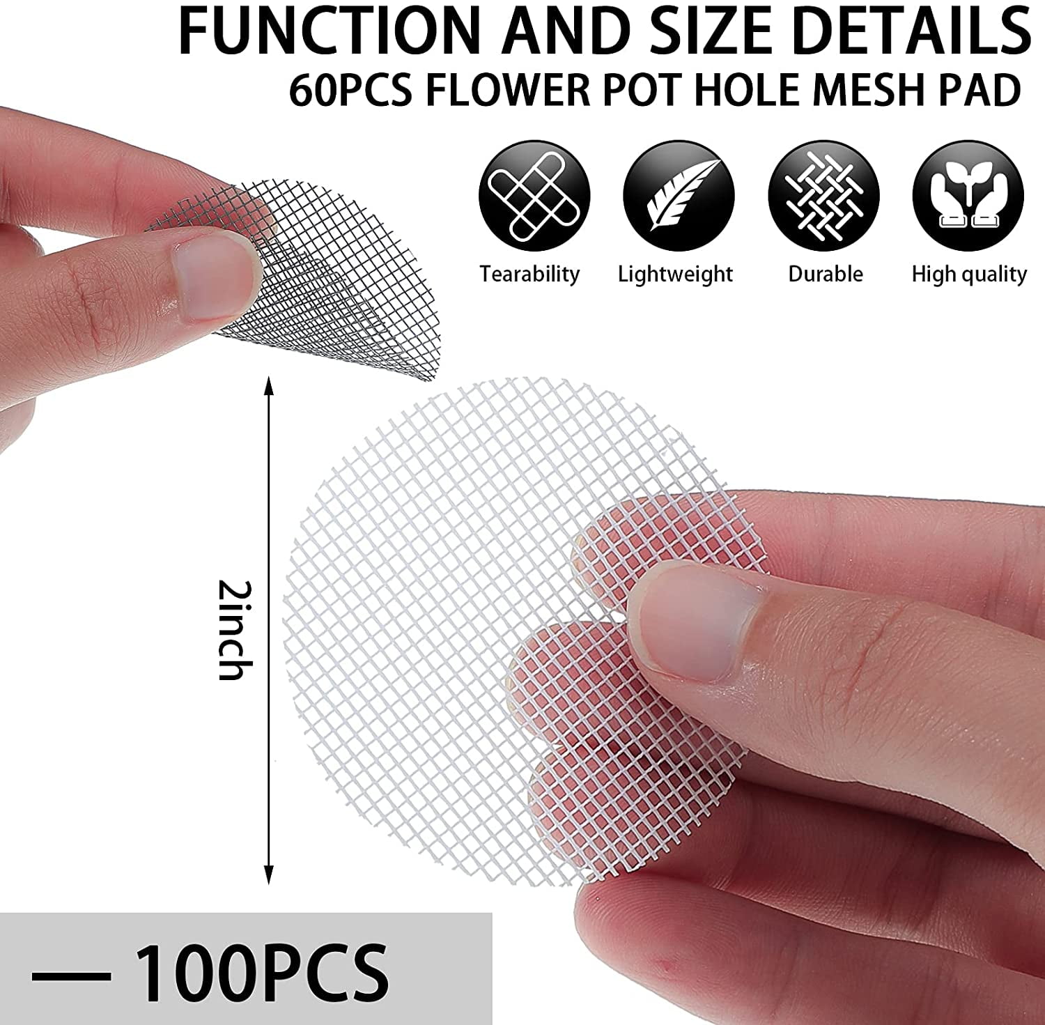 100 Pieces Flower Pot Hole Mesh Pad 2 Inch Bonsai Pot Bottom Grid Mesh ...