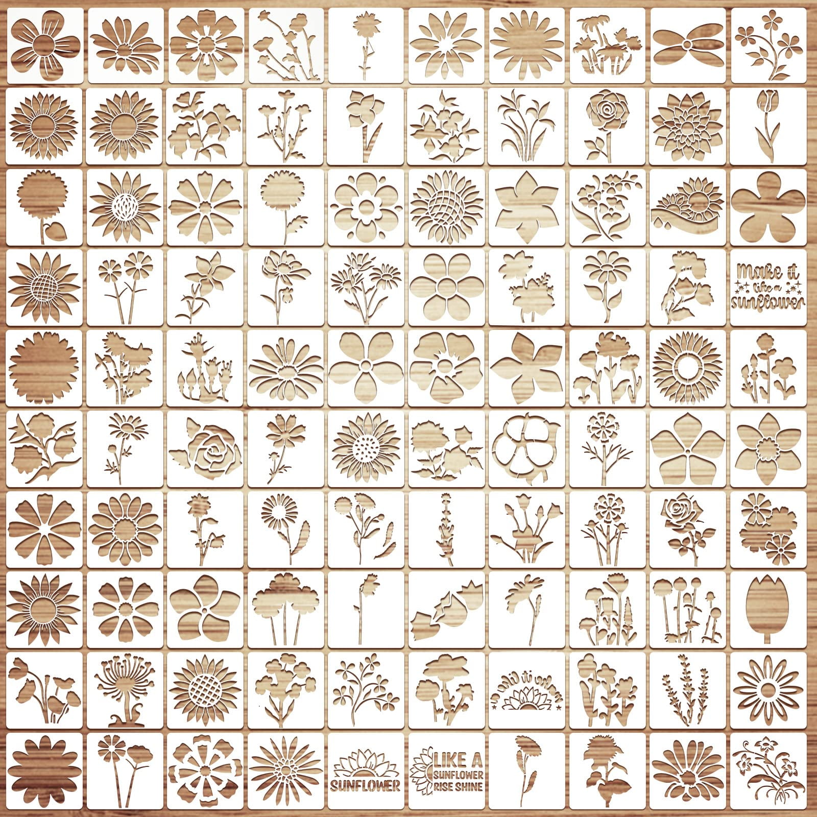 100 Pieces Flower Stencil Template for Painting Reusable Drawing ...