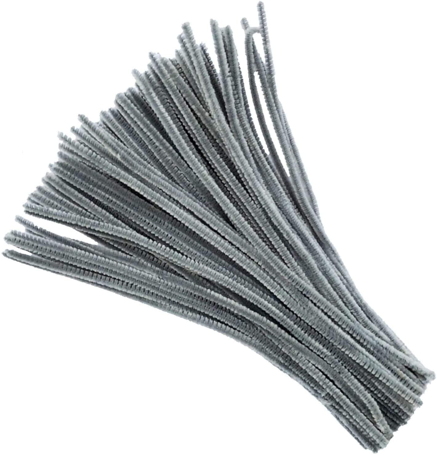 100 Pieces Fuzzy Chenille Stems Pipe Cleaners for Arts and Crafts (Grey ...