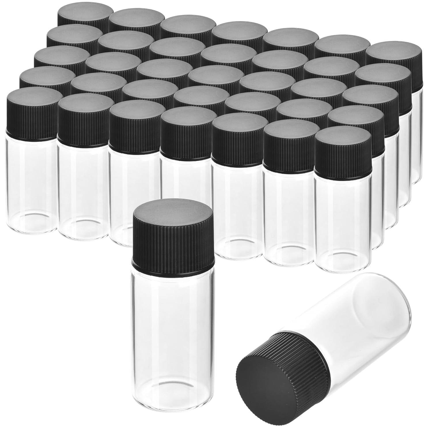100 Pieces Glass Sample Vial, Liquid Sampling Small Glass Bottle with Black Plastic Screw Caps ...