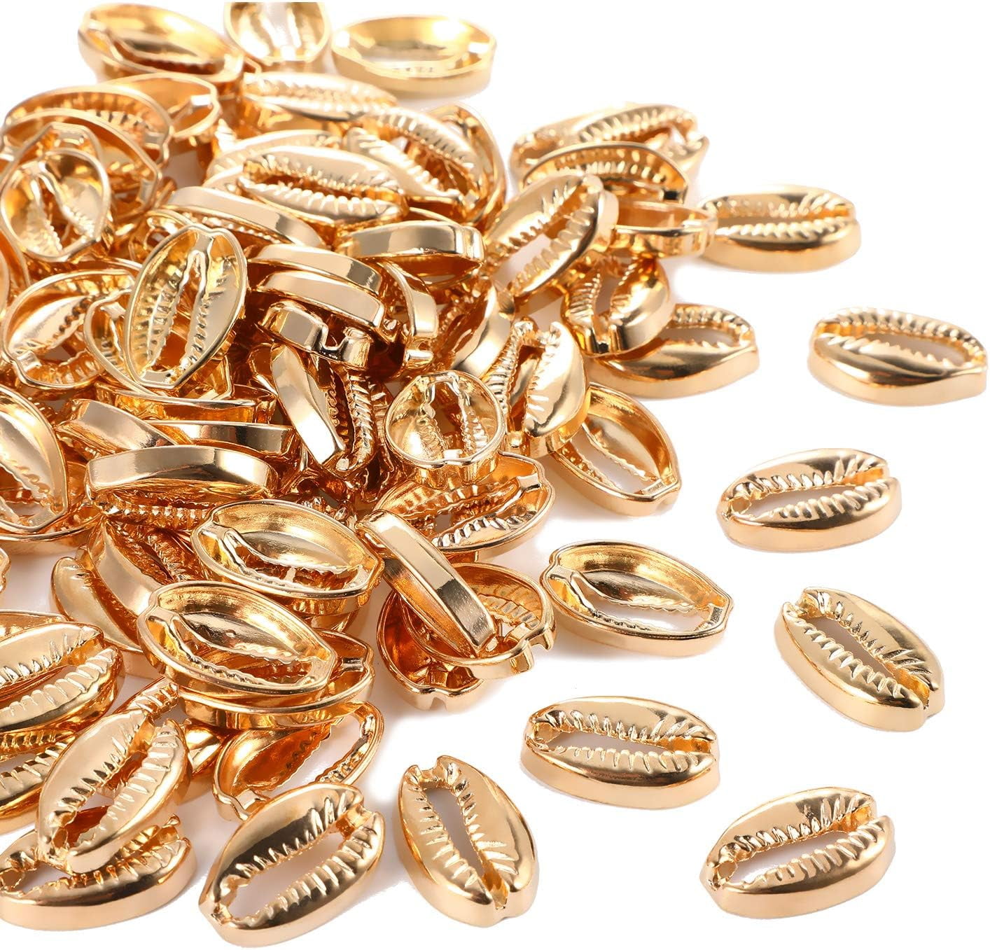 100 Pieces Golden Electroplated Shell Beads Cowrie Shells Seashells for ...