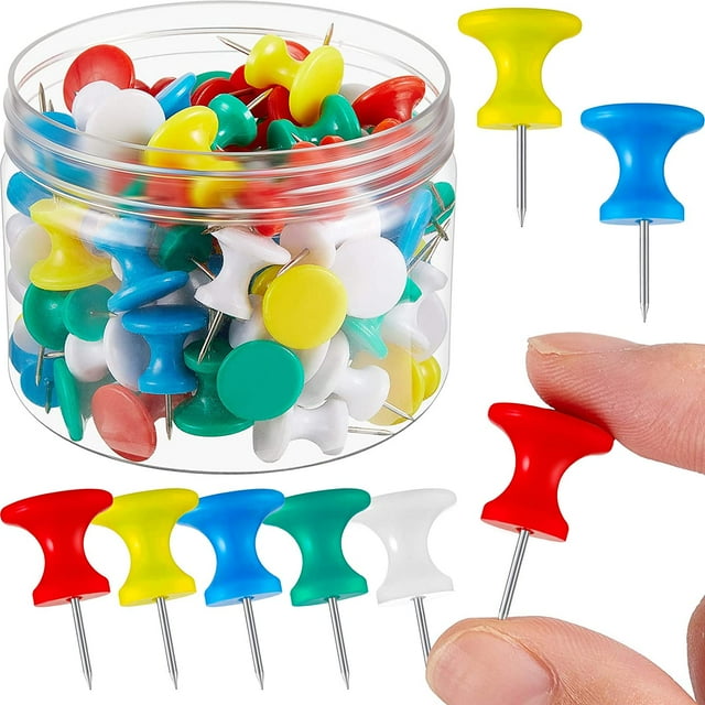 100 Pieces Jumbo Giant Large Push Pins 1 Inch Standard Thumb Tacks Steel Point and Plastic Head ...
