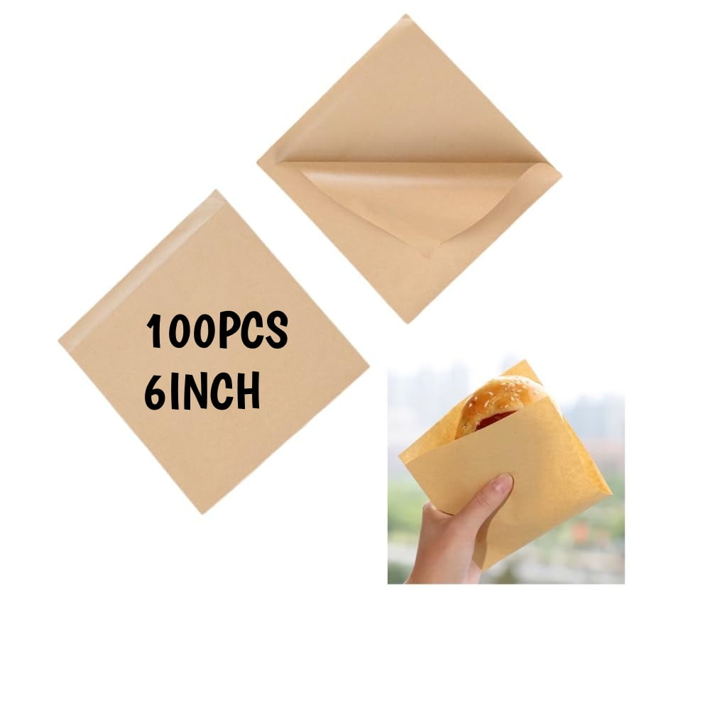 100 Pieces Kraft Paper Sandwich Paper Bag, 6" Disposable Delicatessen ...