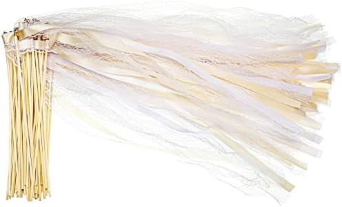 100 Pieces Lace Ribbon Wedding Wand Sticks Party Streamers with Bells ...