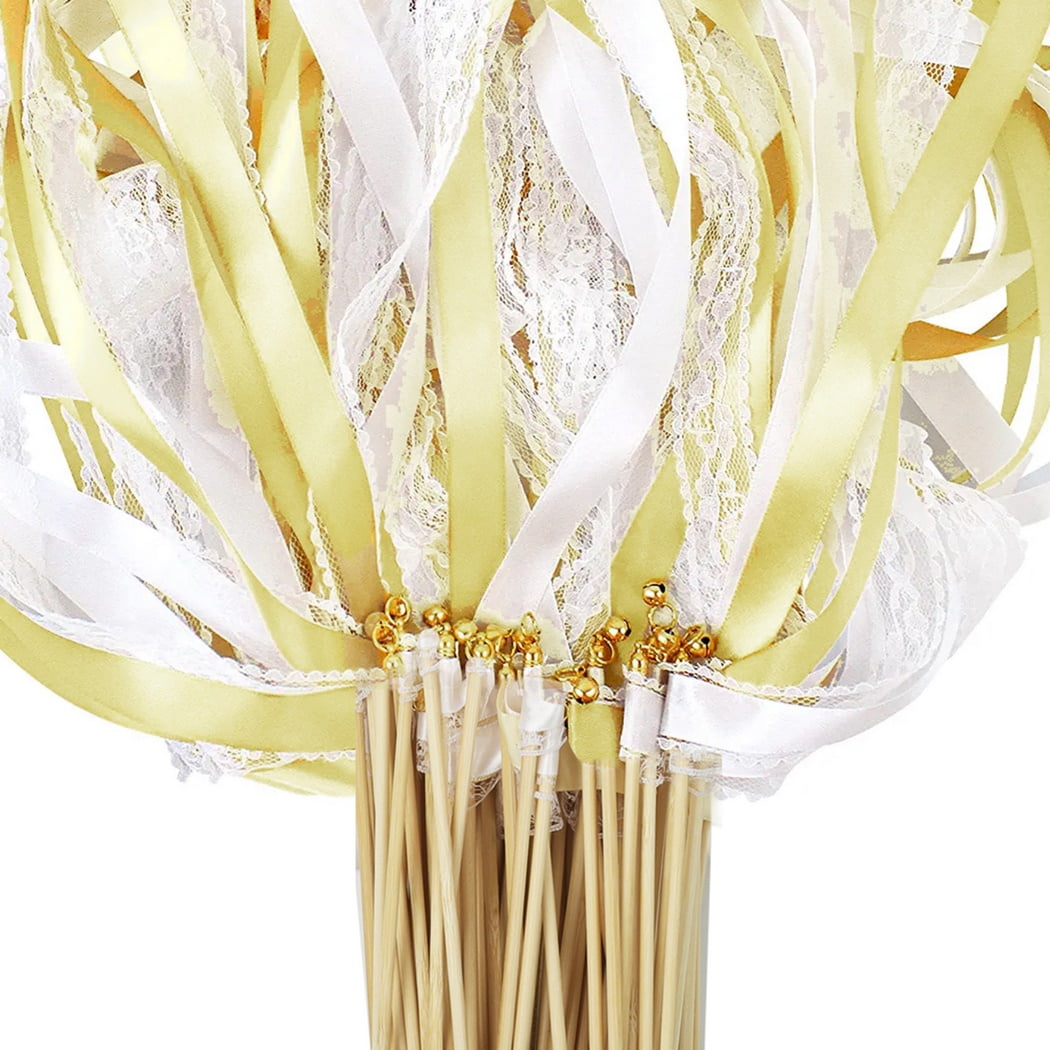 100 Pieces Lace Ribbons Streamers Champagne-colored Ribbon Wand Sticks ...