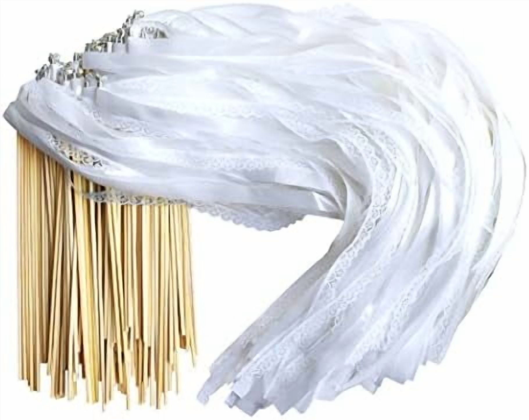 100 Pieces Lace Wedding Ribbon Wands with Triple Ribbon and Silver Bell ...