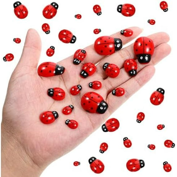 100 Pieces Ladybug Decor, Tiny Resin Ladybugs Decor, 3 Size Plastic ...