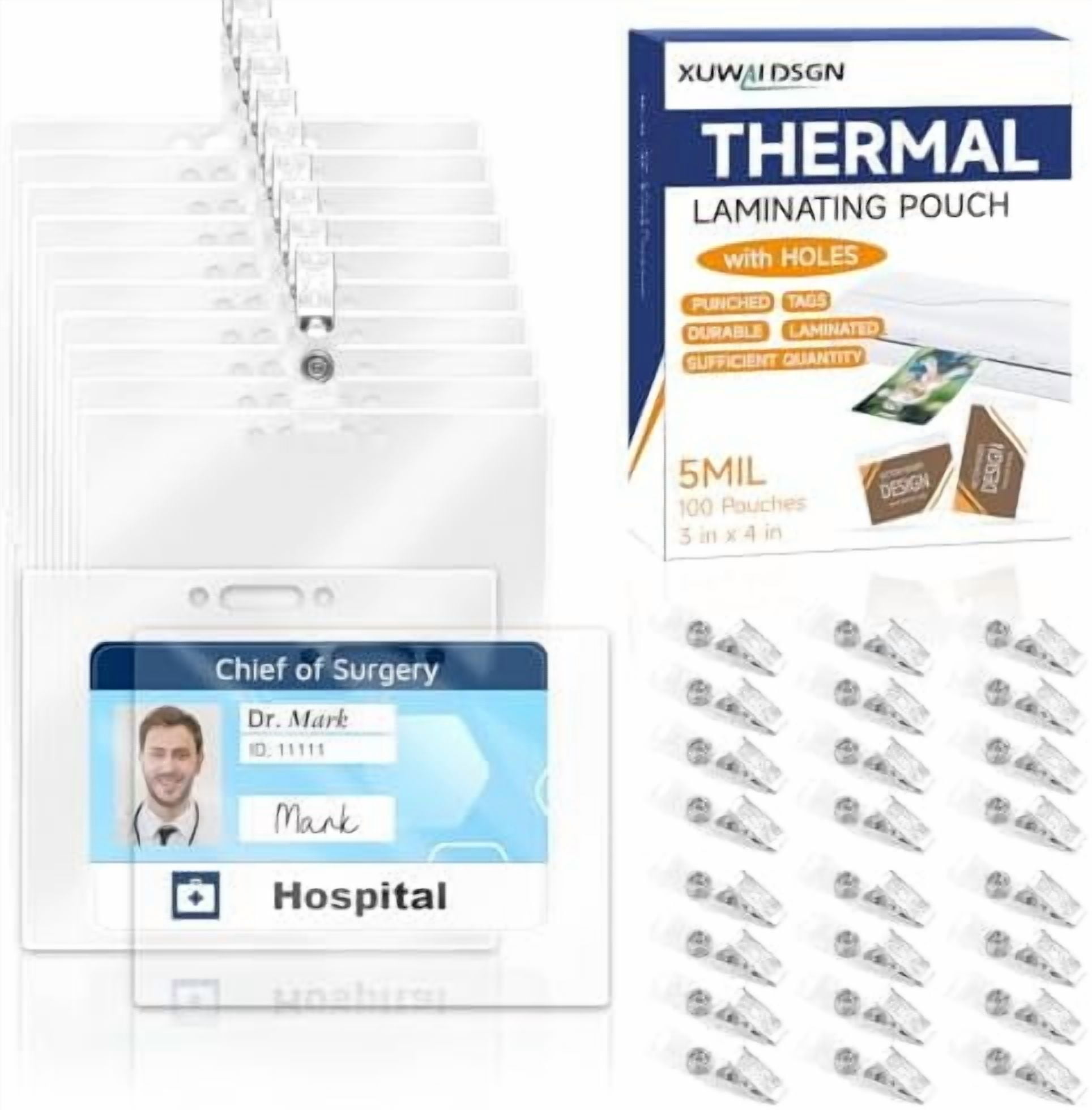100 Pieces Laminating Pouches with 100PCS Clips Government-Size Card ...