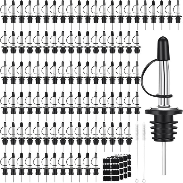 100 Pieces Liquor Pourer Stainless Steel Bottle Pourers with Siamese ...